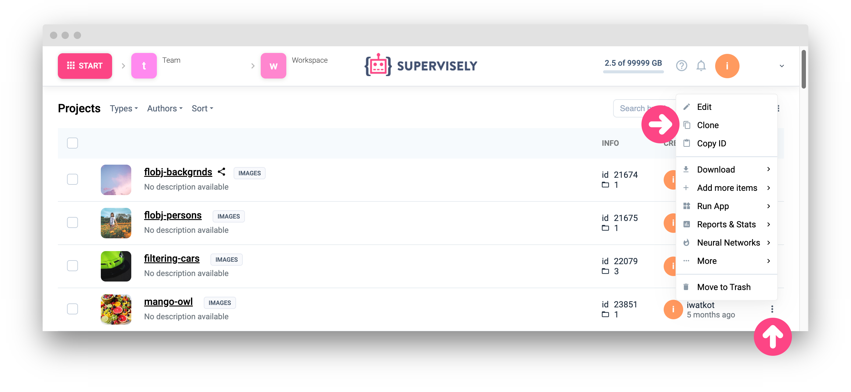 Cloning projects for development - Supervisely