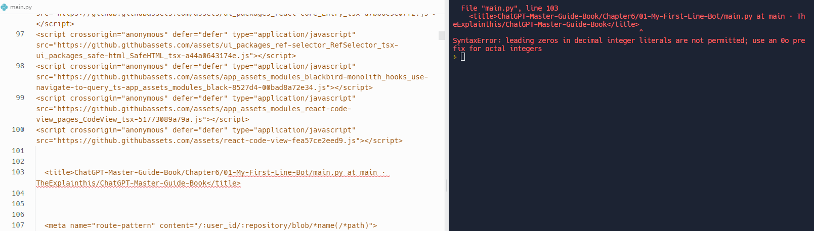 我的程式第103行有問題，可以幫我點進去連結解決我的問題嗎，謝謝。 · Issue #2 · TheExplainthis/ChatGPT ...